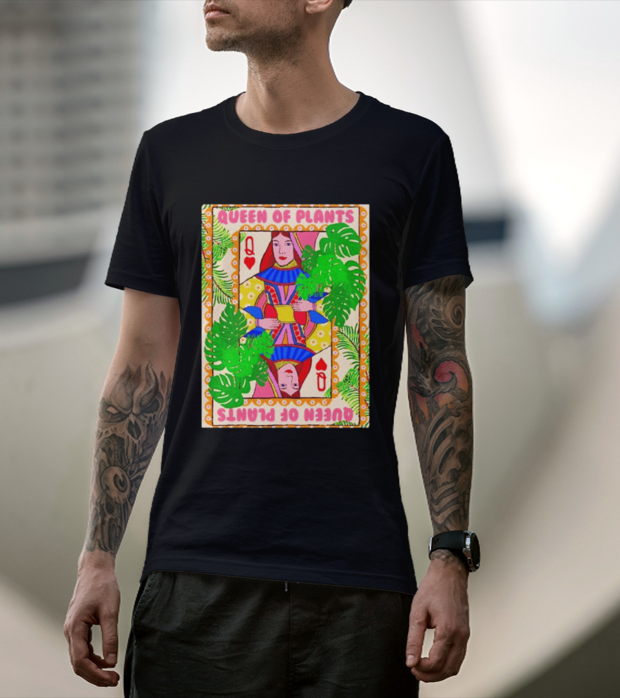 Queen Of Plants Playing Card Monstera Leaves Q Heart T-Shirt