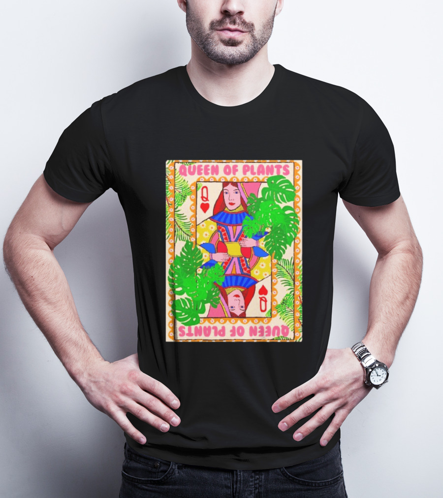Queen Of Plants Playing Card Monstera Leaves Q Heart T-Shirt
