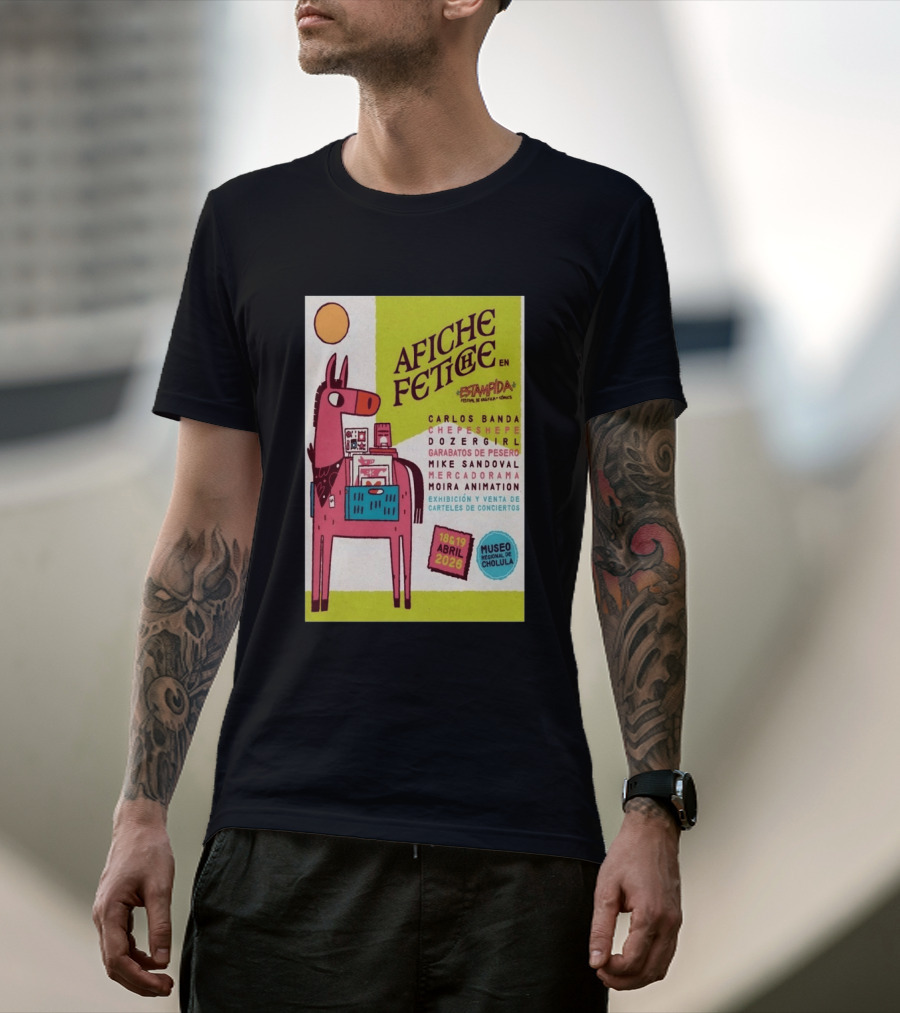 Afiche Fetiche Estampida Festival Gráfica Cómics Cholula Abril 2026 Museo Regional Exhibición Carteles Conciertos T-Shirt
