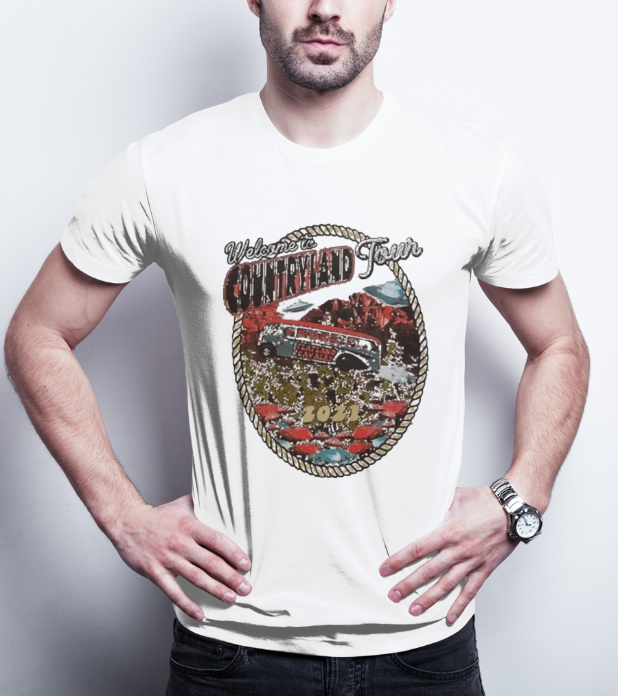 Welcome To Countryland Tour 2021 Flatland Cavalry Bus And Desert Scene T-Shirt