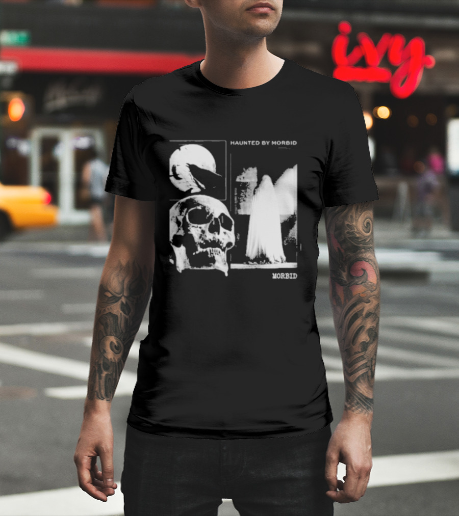 Haunted By Morbid Skull And Ghost Imagery Morbid Podcast T-Shirt