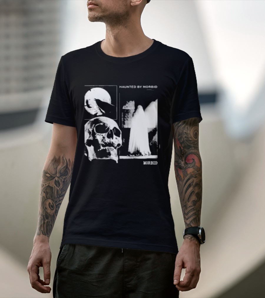 Haunted By Morbid Skull And Ghost Imagery Morbid Podcast T-Shirt
