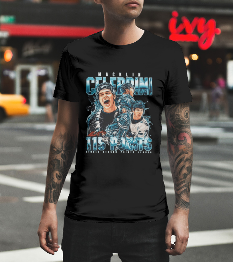Macklin Celebrini 115 Points San Jose Sharks #71 Collage T-Shirt