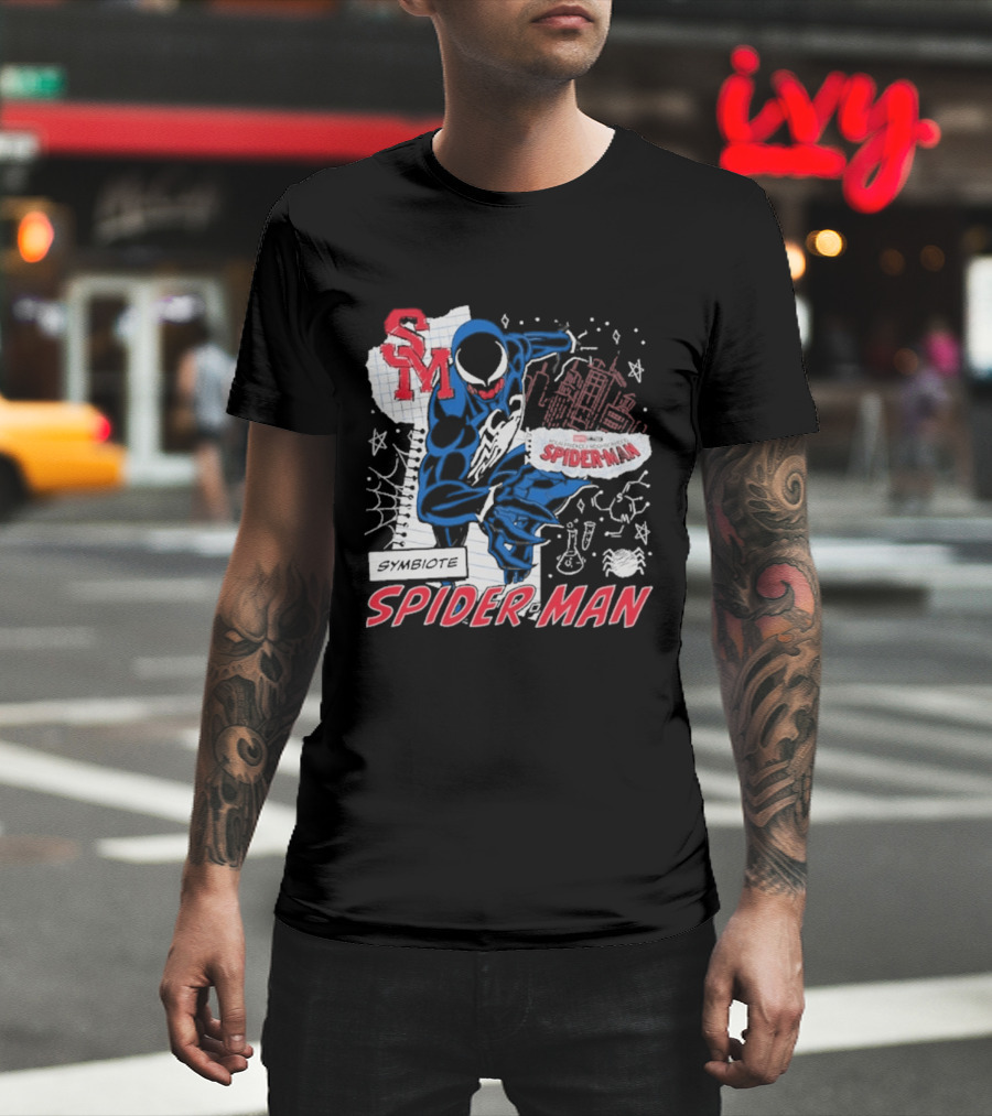 Marvel Symbiote Spider Man Sketch SM Spiderman In City Scene T-Shirt