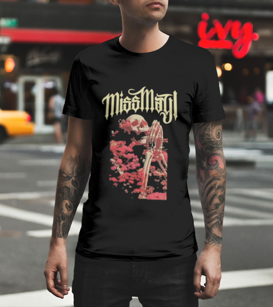 Miss May I Pray For Silence Skeleton Red Flowers T-Shirt