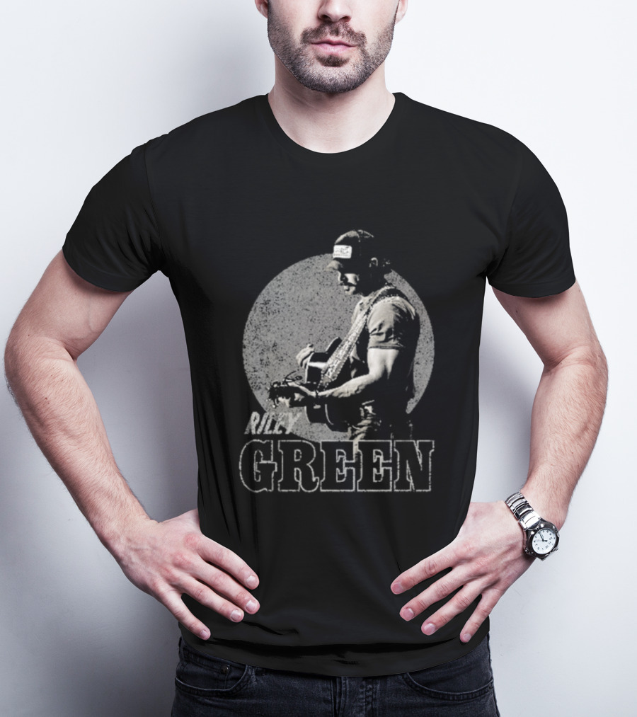 Riley Green Musician Strumming Guitar With Green T-Shirt