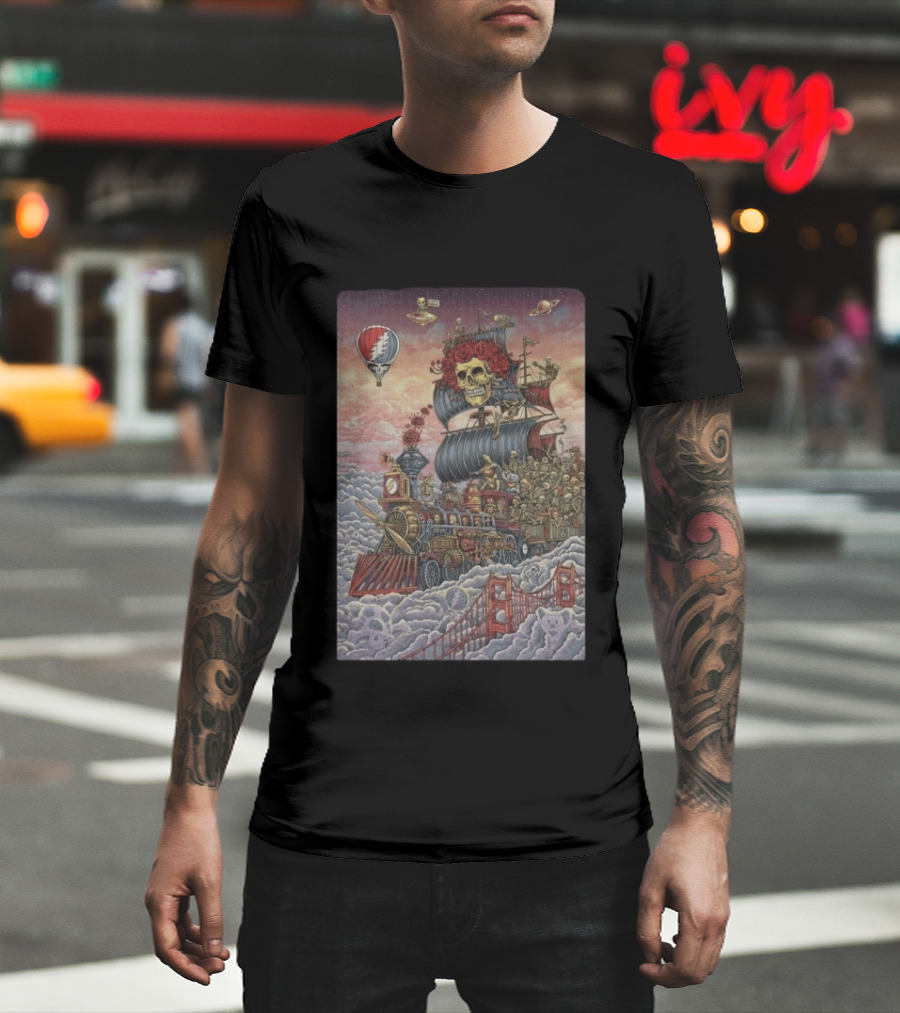 Dead And Company Emek Trip Of Fools Skull Train And Roses In Clouds T-Shirt