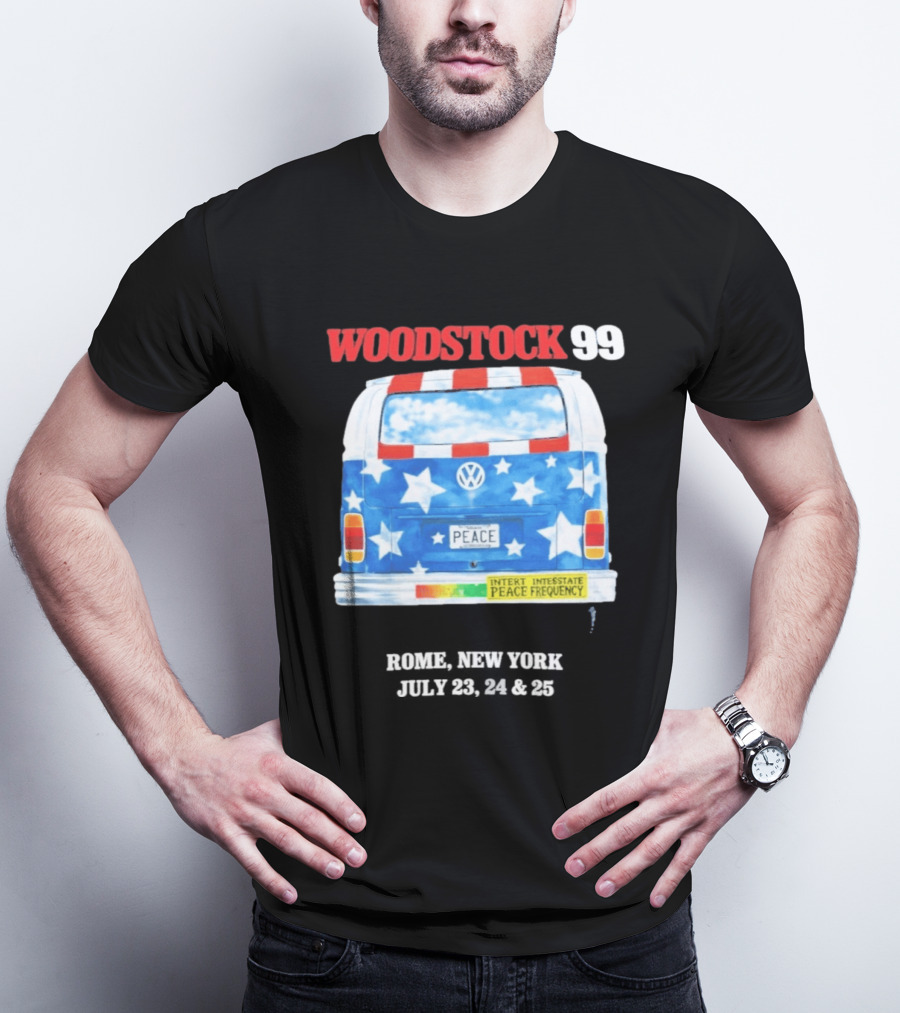 Woodstock 99 Something Very Bad Is Going To Happen Peace Frequency VW Van T-Shirt