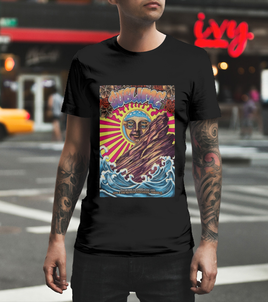Sublime April 18 2026 Red Rocks Amphitheatre Morrison CO Performing Their Greatest Hits Sun Ocean Waves T-Shirt
