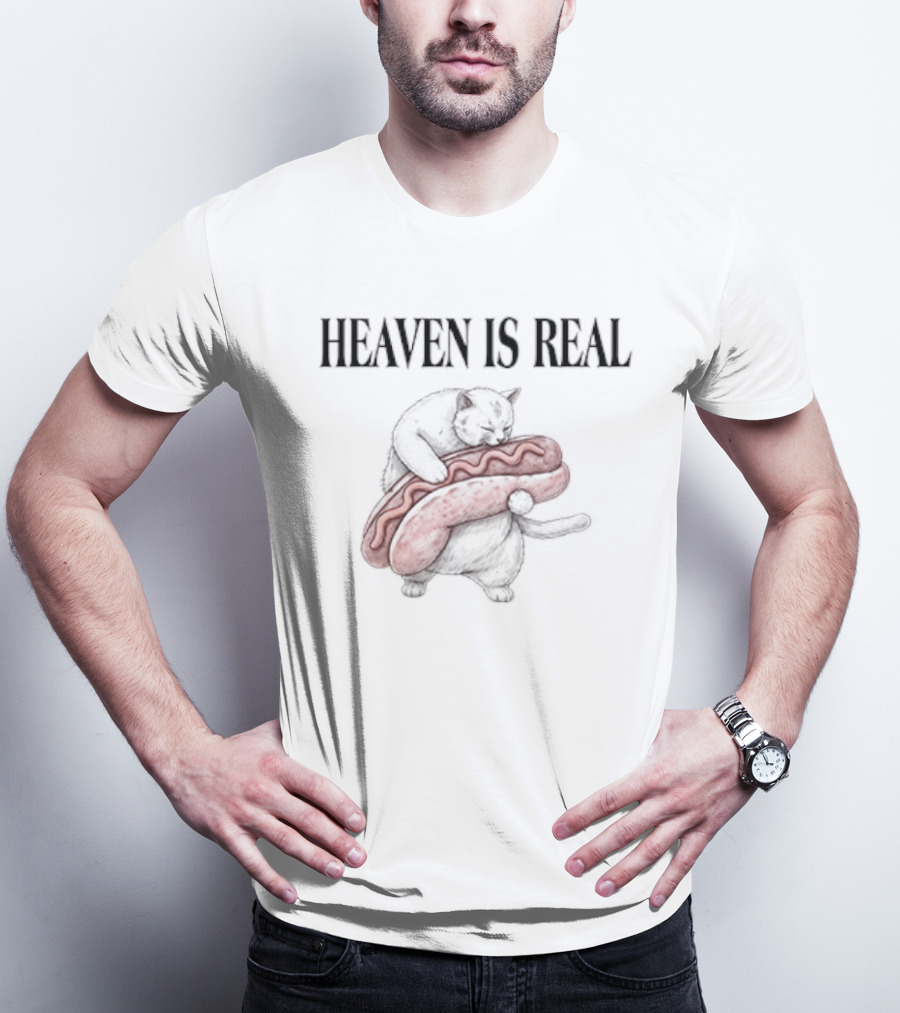 Heaven Is Real Cat Holding Giant Hot Dog T-Shirt