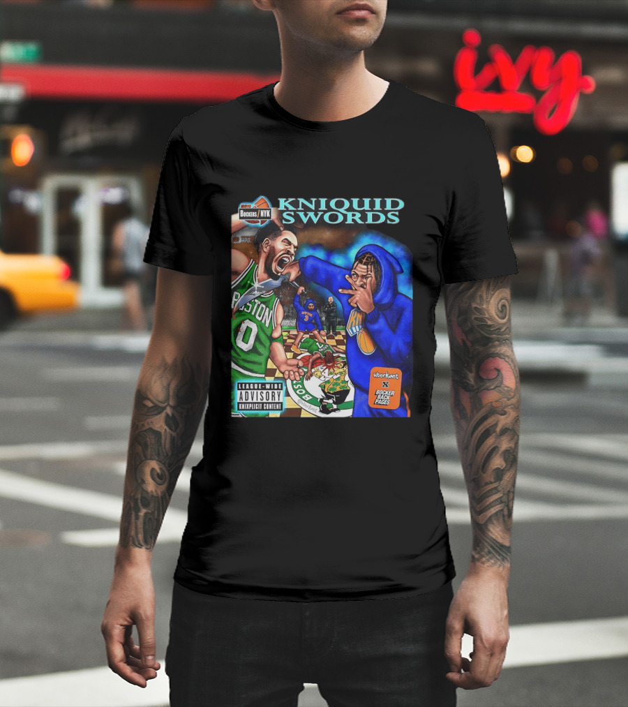 Kniquid Swords Bokers NYK Knixploitation Parental Advisory Uberkunst Bocker Back Pages T-Shirt