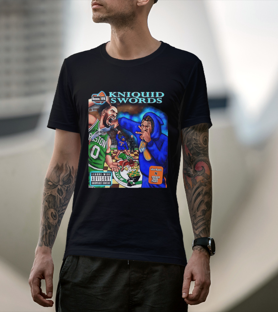 Kniquid Swords Bokers NYK Knixploitation Parental Advisory Uberkunst Bocker Back Pages T-Shirt