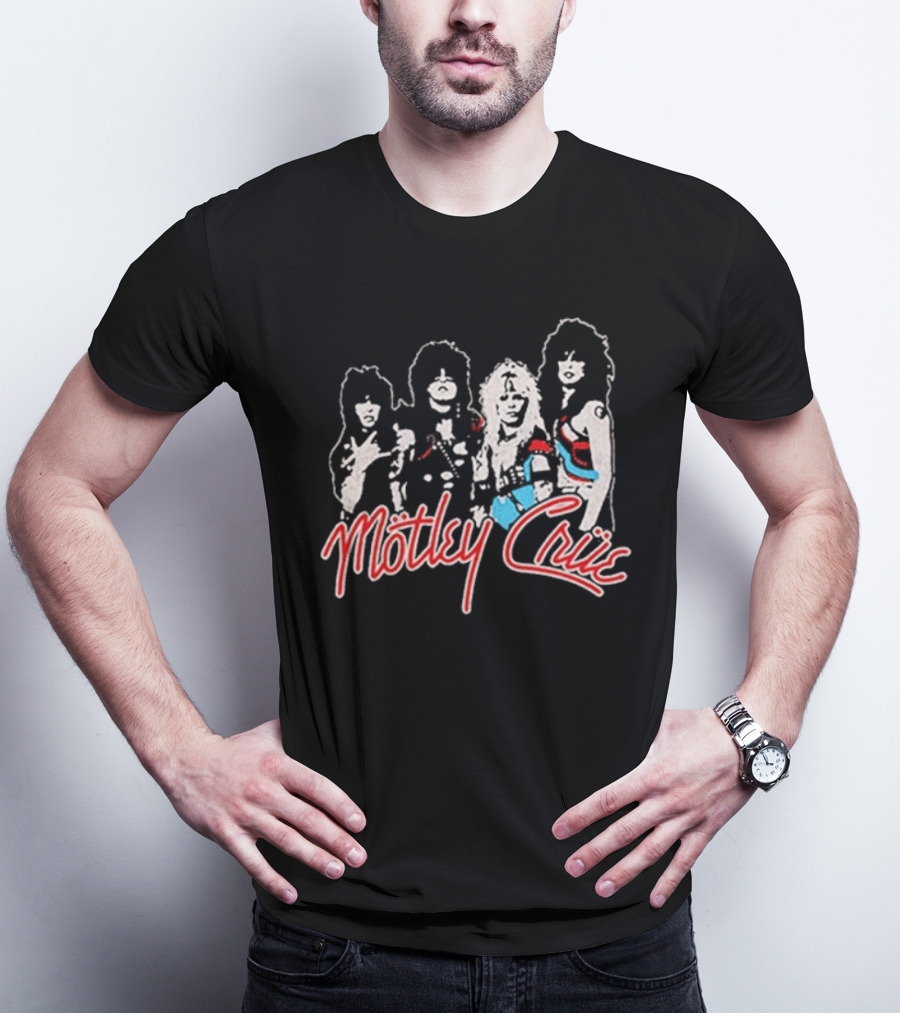 Motley Crue Band Members Sketch Red And Blue Outlines T-Shirt