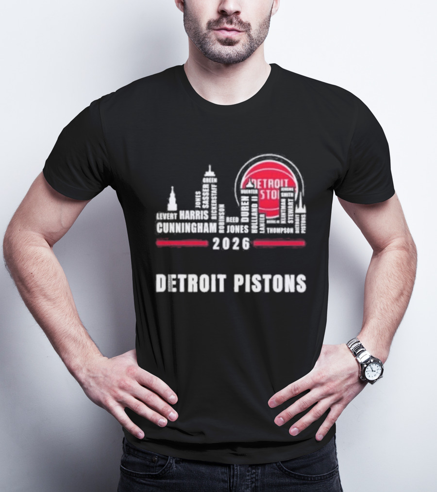 Detroit Pistons 2026 City Skyline Greatest Of All Time Players T-Shirt