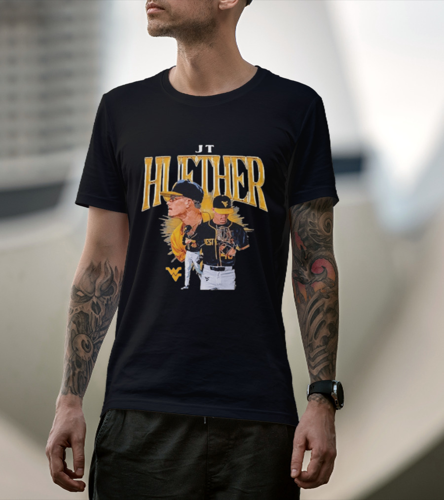 JT Huether West Virginia Mountaineers Baseball Player WV T-Shirt