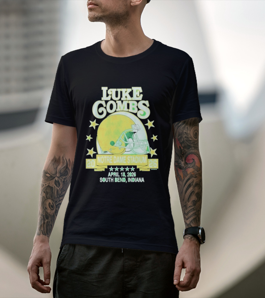 Luke Combs Notre Dame Stadium April 18 2026 South Bend Indiana Helmet Football Event T-Shirt