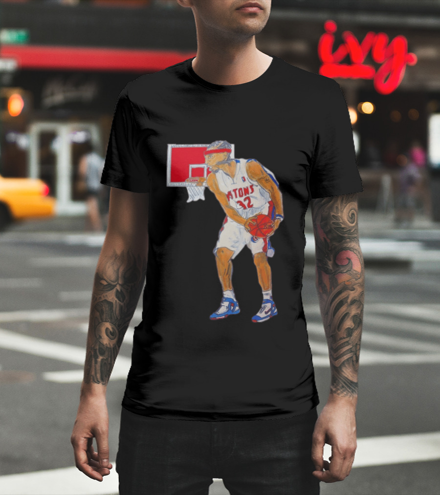 Richard Hamilton Pistons Let It Rip 32 Basketball Action T-Shirt