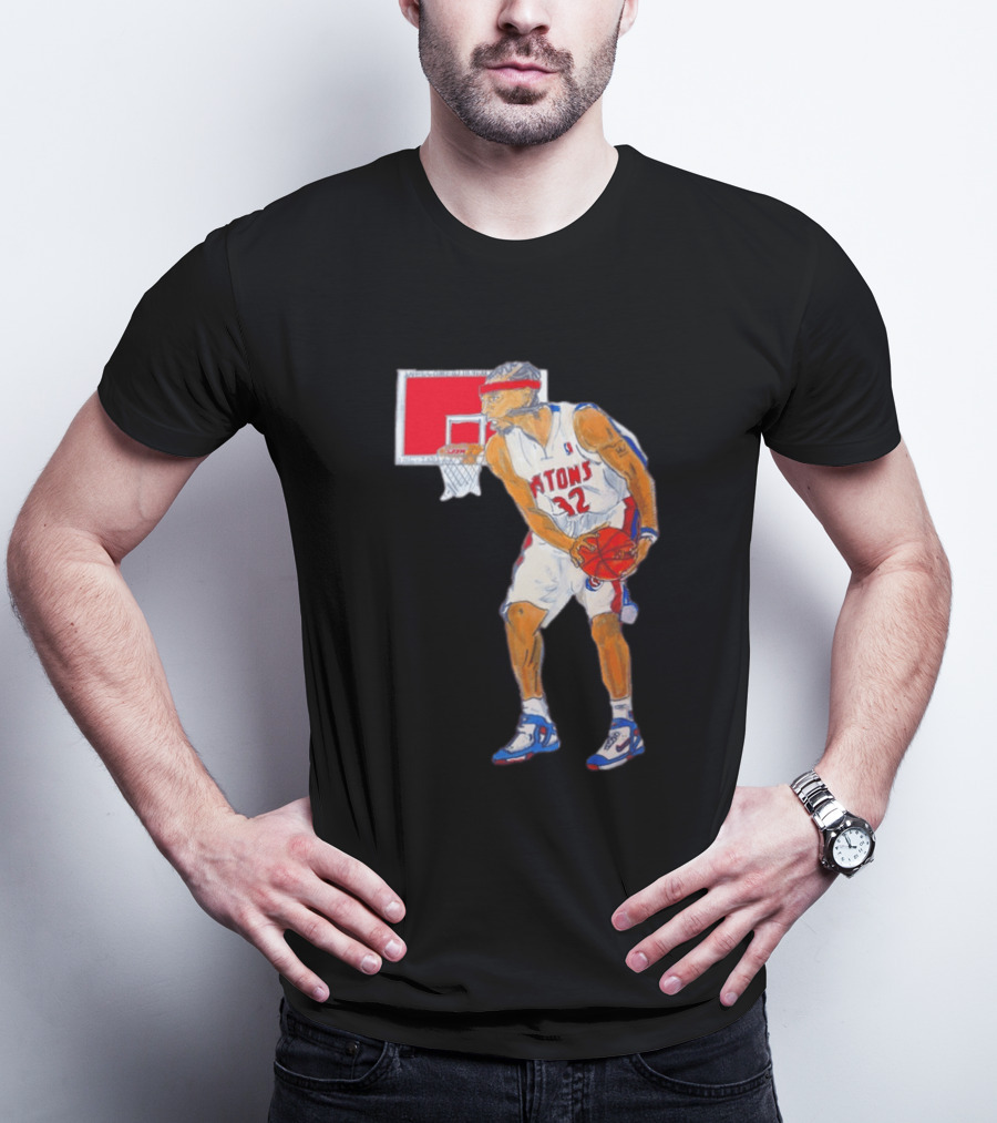 Richard Hamilton Pistons Let It Rip 32 Basketball Action T-Shirt