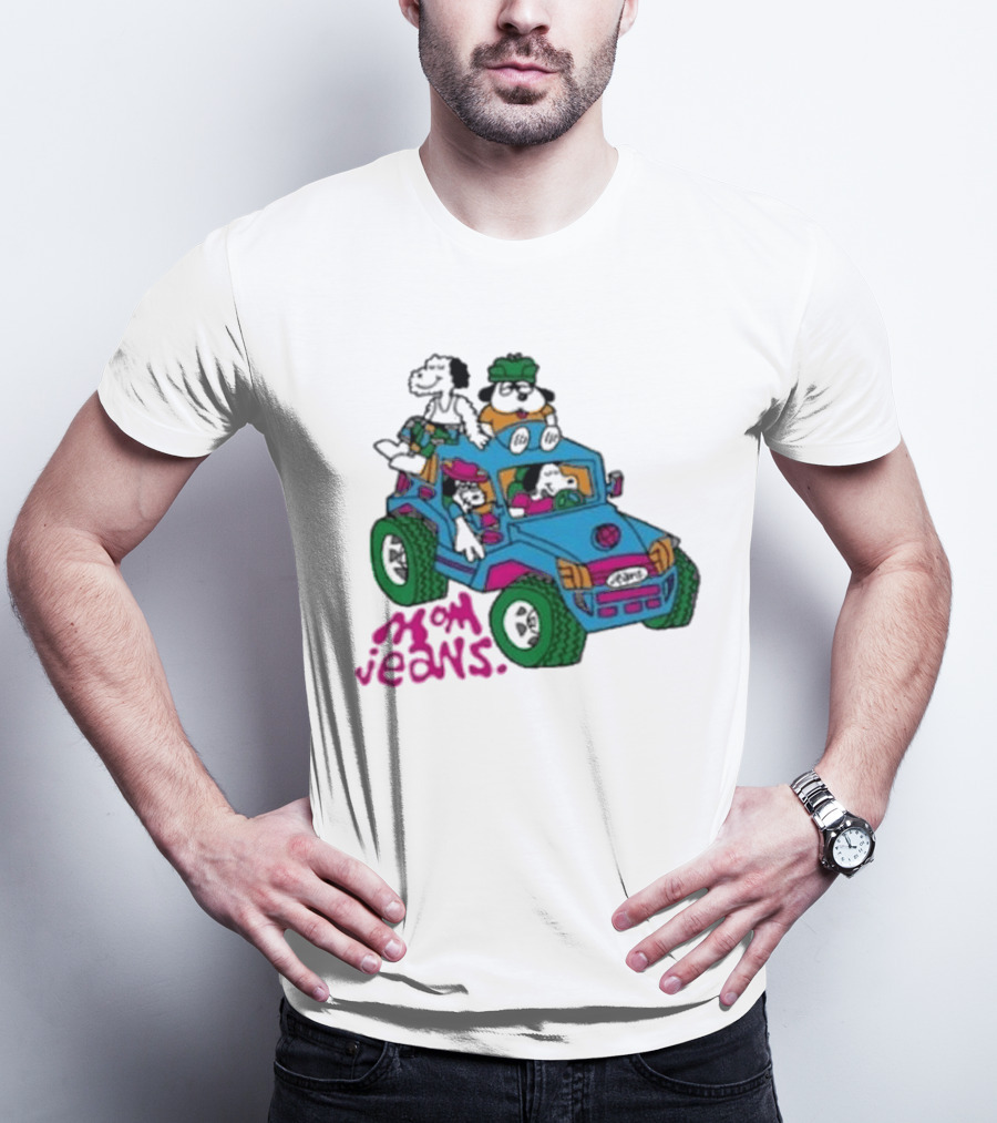 Mom Jeans Gorillaz Cartoon Characters Off Road Jeep Mock T-Shirt