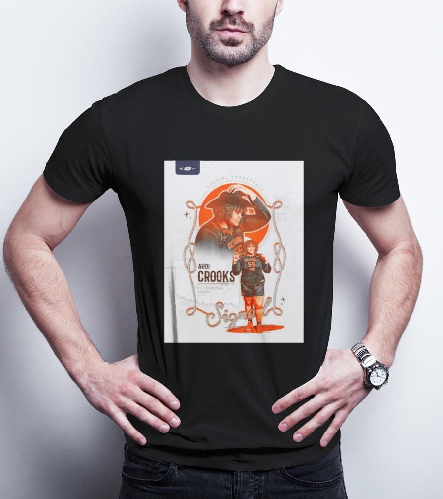 Audi Crooks Signed Oklahoma State Cowgirls Basketball 55 Center Senior T-Shirt