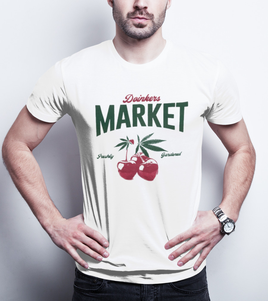 Doinkers Market Freshly Gardened Tomatoes And Cannabis Leaves T-Shirt