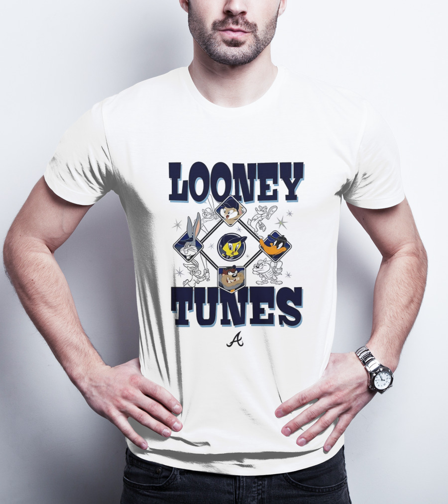 Looney Tunes Atlanta Braves Baseball Diamond Cartoon Characters T-Shirt