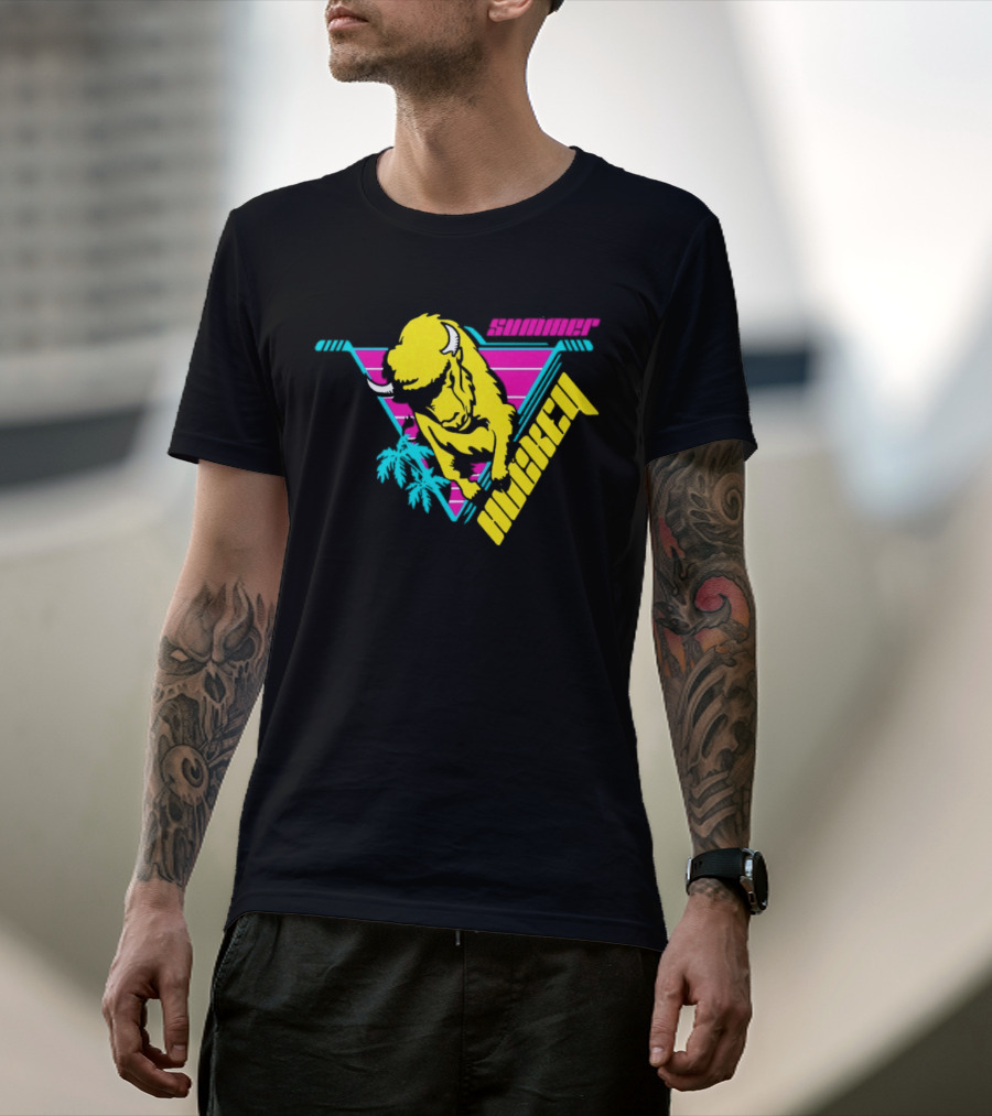 Summer Hockey Buffalo Retro Neon Triangle Vibes T-Shirt
