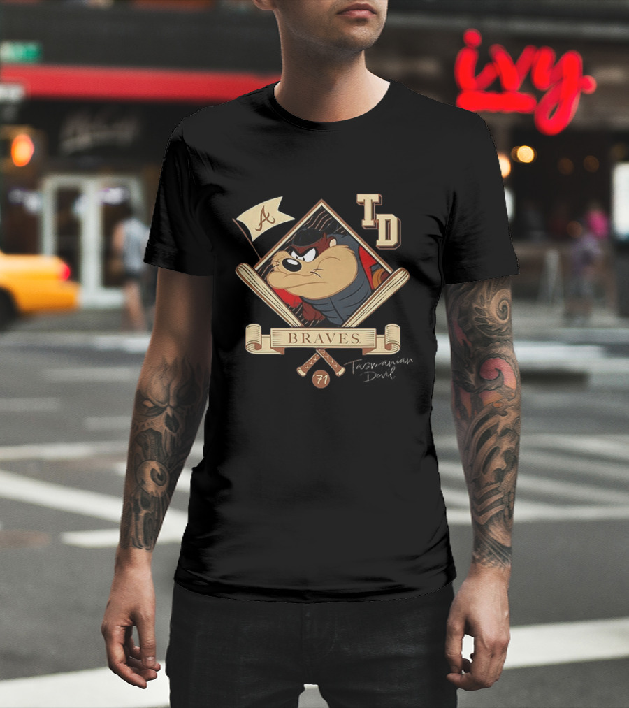 Tasmanian Devil Braves Baseball Cartoon TD 71 A Flag T-Shirt