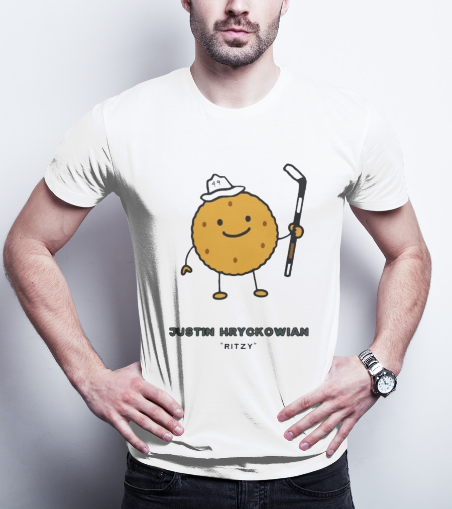 Justin Hryckowian Ritzy Hockey Cookie Character With Hat T-Shirt