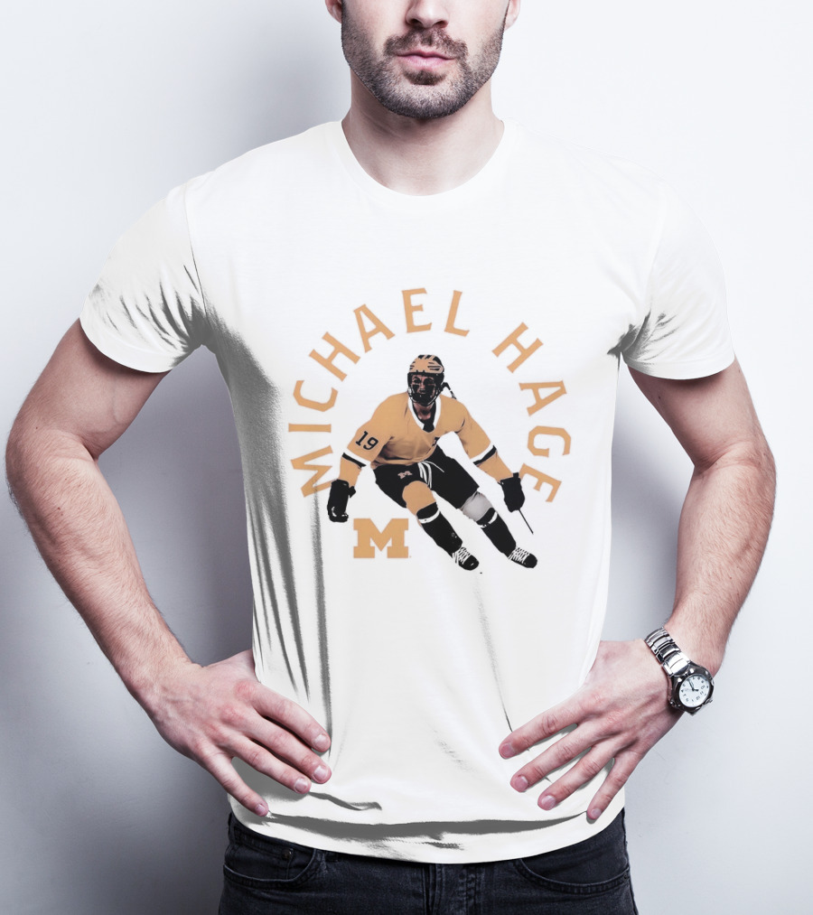 Michael Hage Michigan Wolverines Hockey 2026 Retro Ice Hockey Player Number 19 And Block M T-Shirt