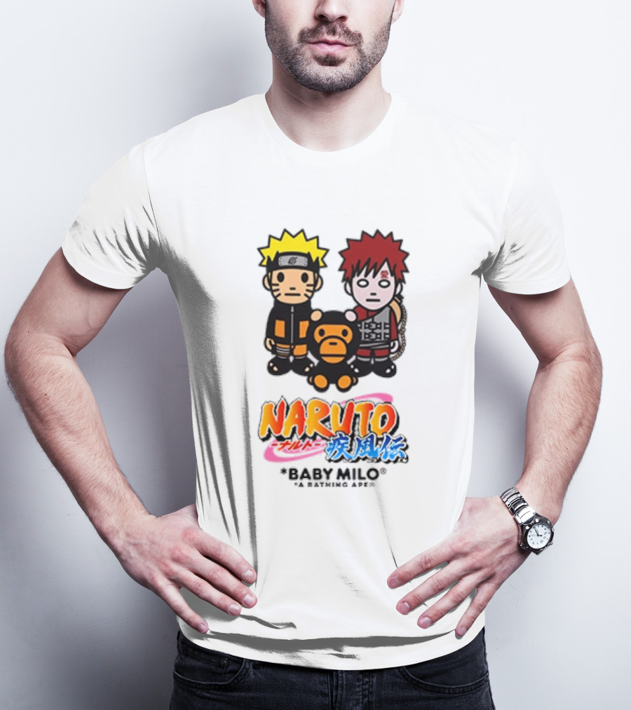 Naruto Baby Milo A Bathing Ape Collaboration With Gaara And Baby Milo Characters T-Shirt