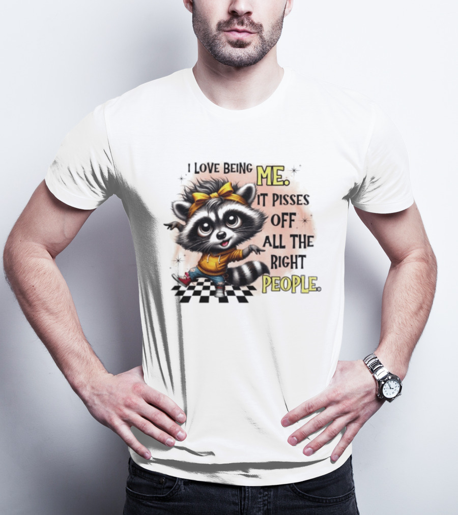 Raccoon I Love Being Me It Pisses Off All The Right People Yellow Bandana Denim Sneakers T-Shirt