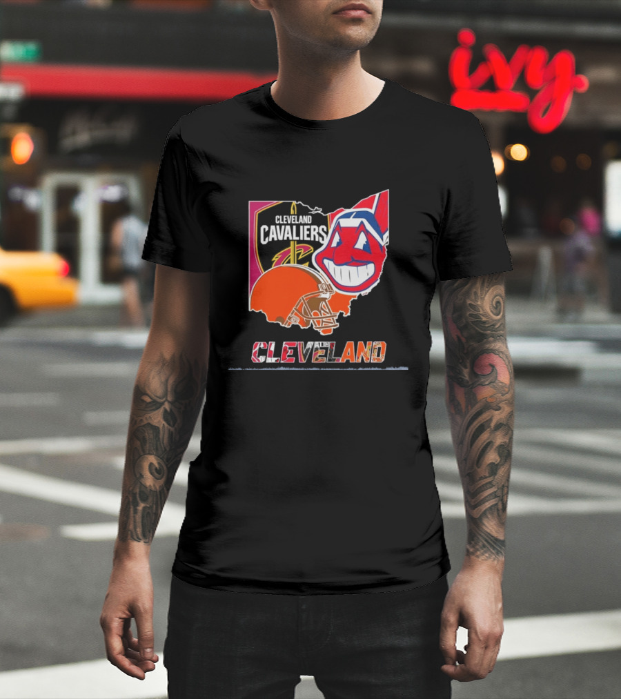 Cleveland Cavaliers Browns Indians 2026 Team Sport Map T-Shirt