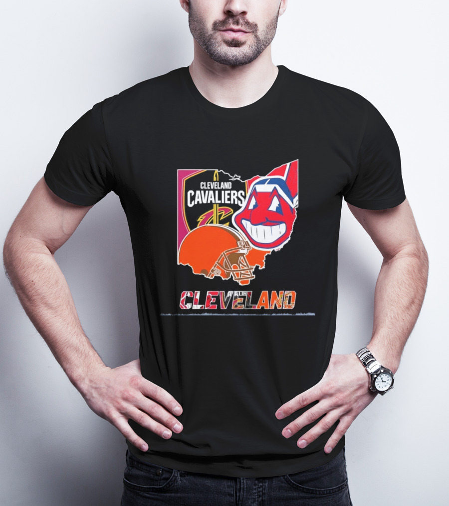 Cleveland Cavaliers Browns Indians 2026 Team Sport Map T-Shirt