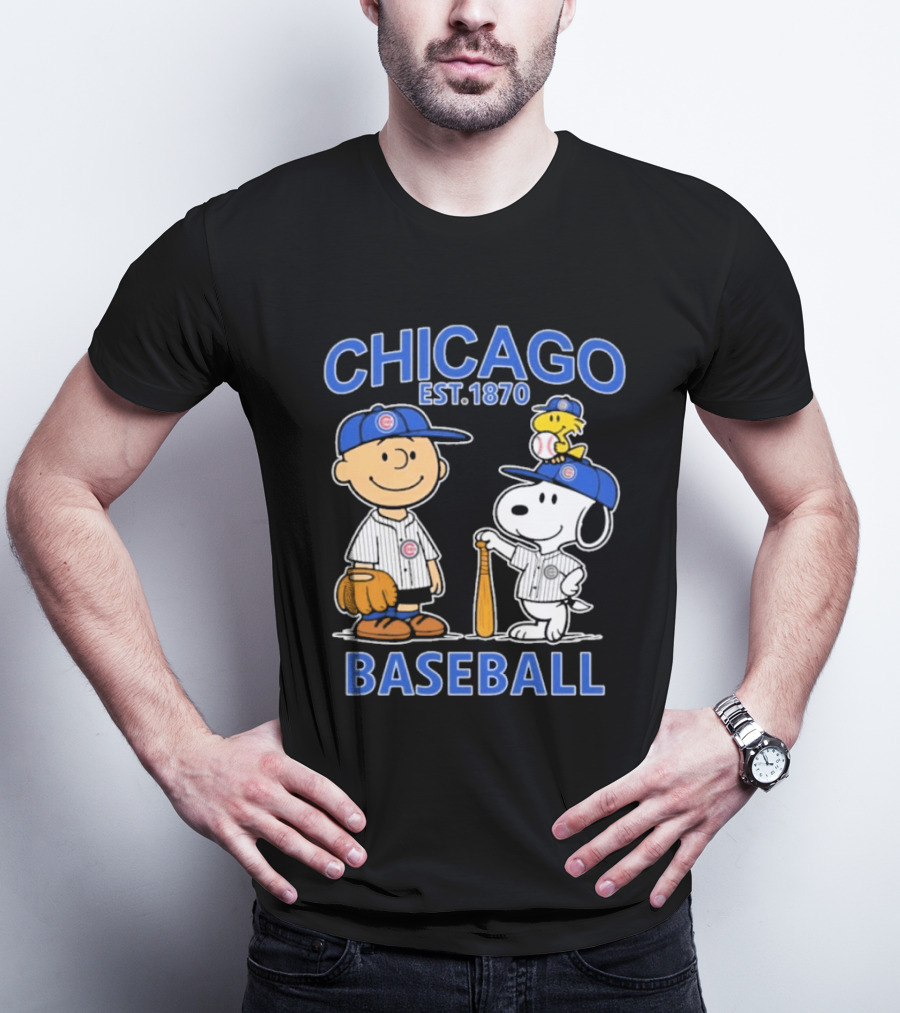 Chicago Est 1870 Snoopy Woodstock Baseball Charlie Brown Cubs T-Shirt