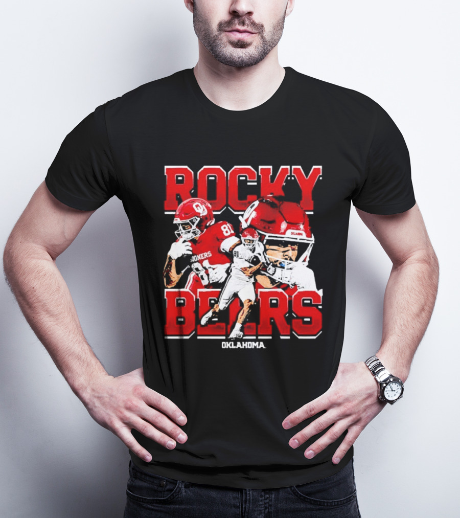 Rocky Beers Oklahoma Sooners Football Collage With NCAA Players And Helmets T-Shirt