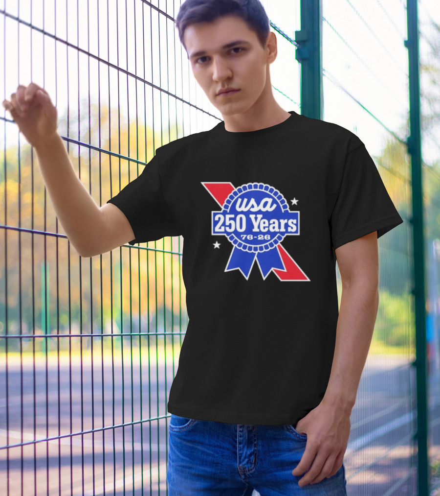 USA 250 Years Blue Ribbon 76 26 Celebration Stars T-Shirt