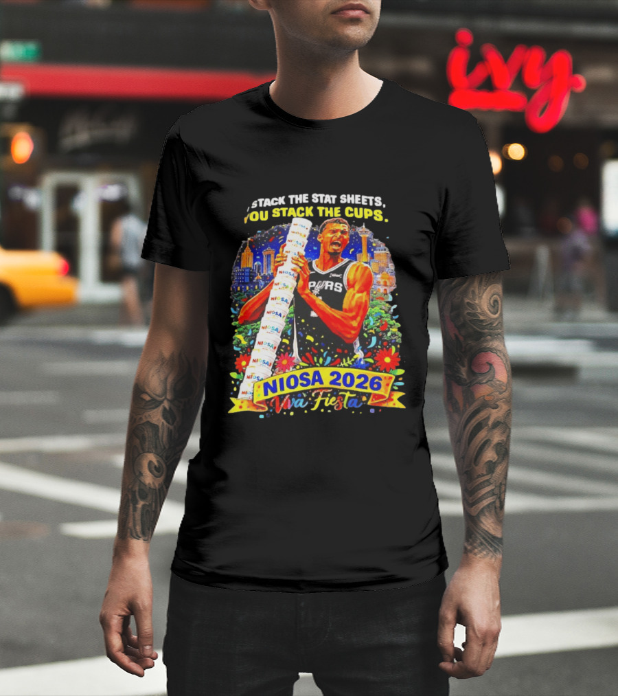 Victor Wembanyama Spurs NIOSA 2026 Viva Fiesta Stack The Stat Sheets T-Shirt