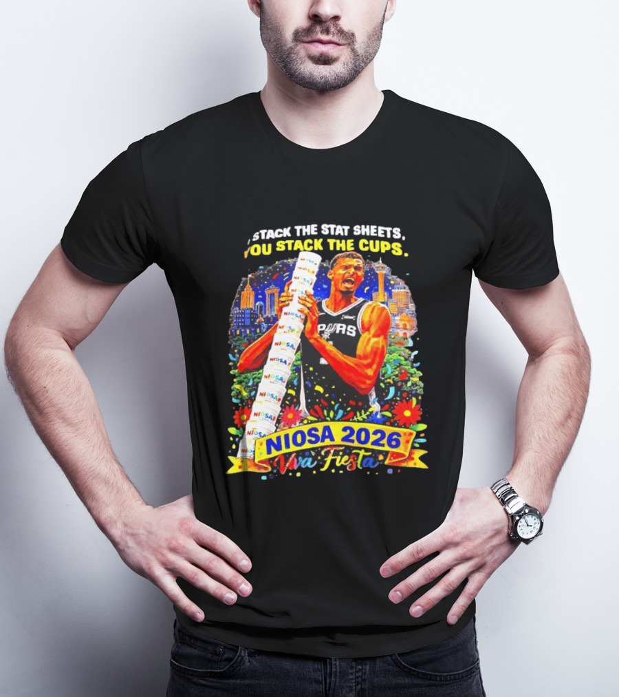 Victor Wembanyama Spurs NIOSA 2026 Viva Fiesta Stack The Stat Sheets T-Shirt