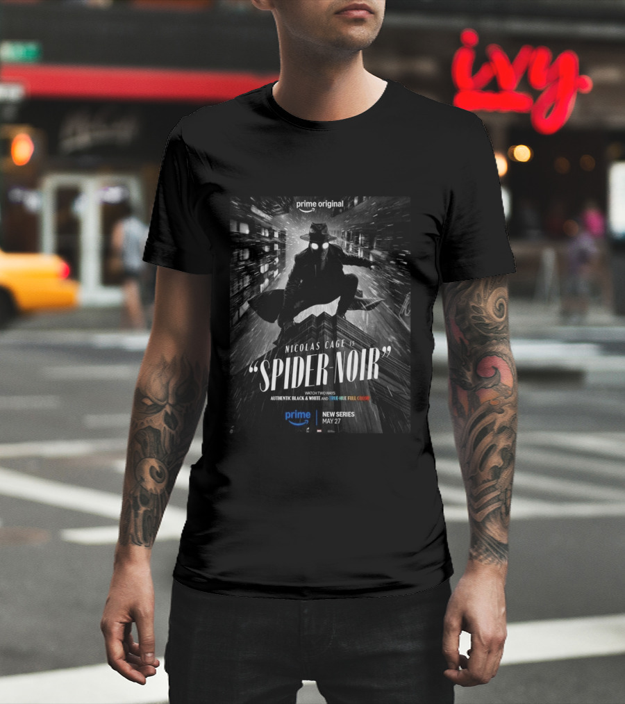 Prime Original Nicolas Cage Spider Noir New Series Release May 27 Authentic Black And White Version T-Shirt