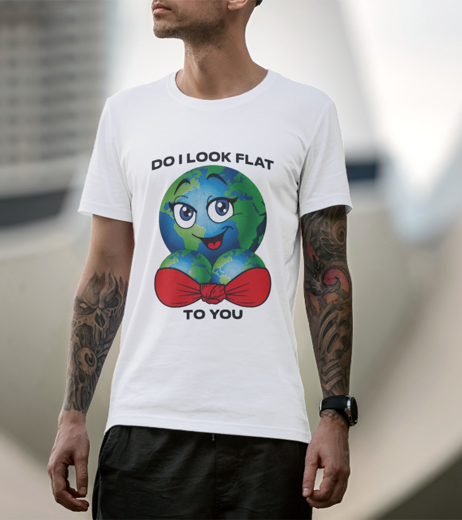 Do I Look Flat To You Earth Cartoon With Red Bowtie T-Shirt