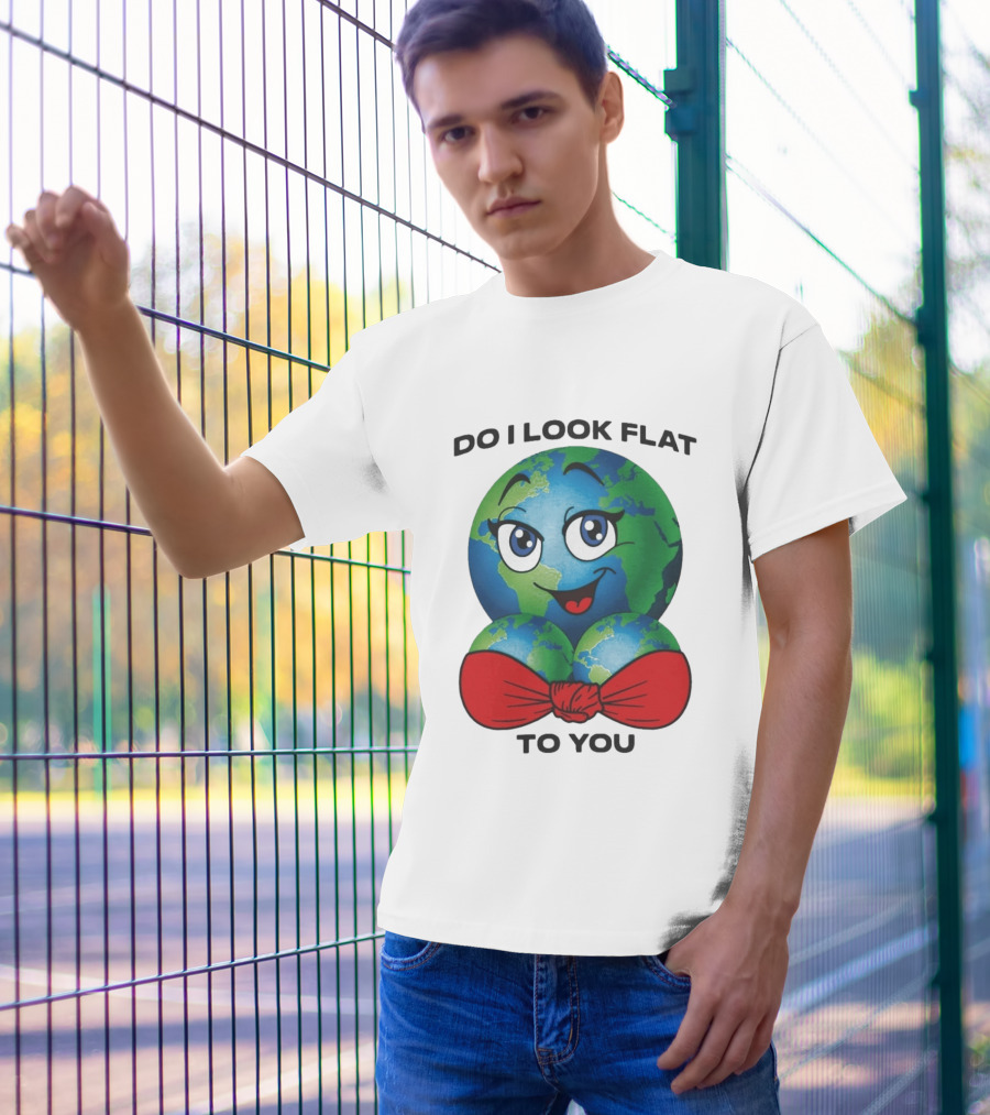 Do I Look Flat To You Earth Cartoon With Red Bowtie T-Shirt