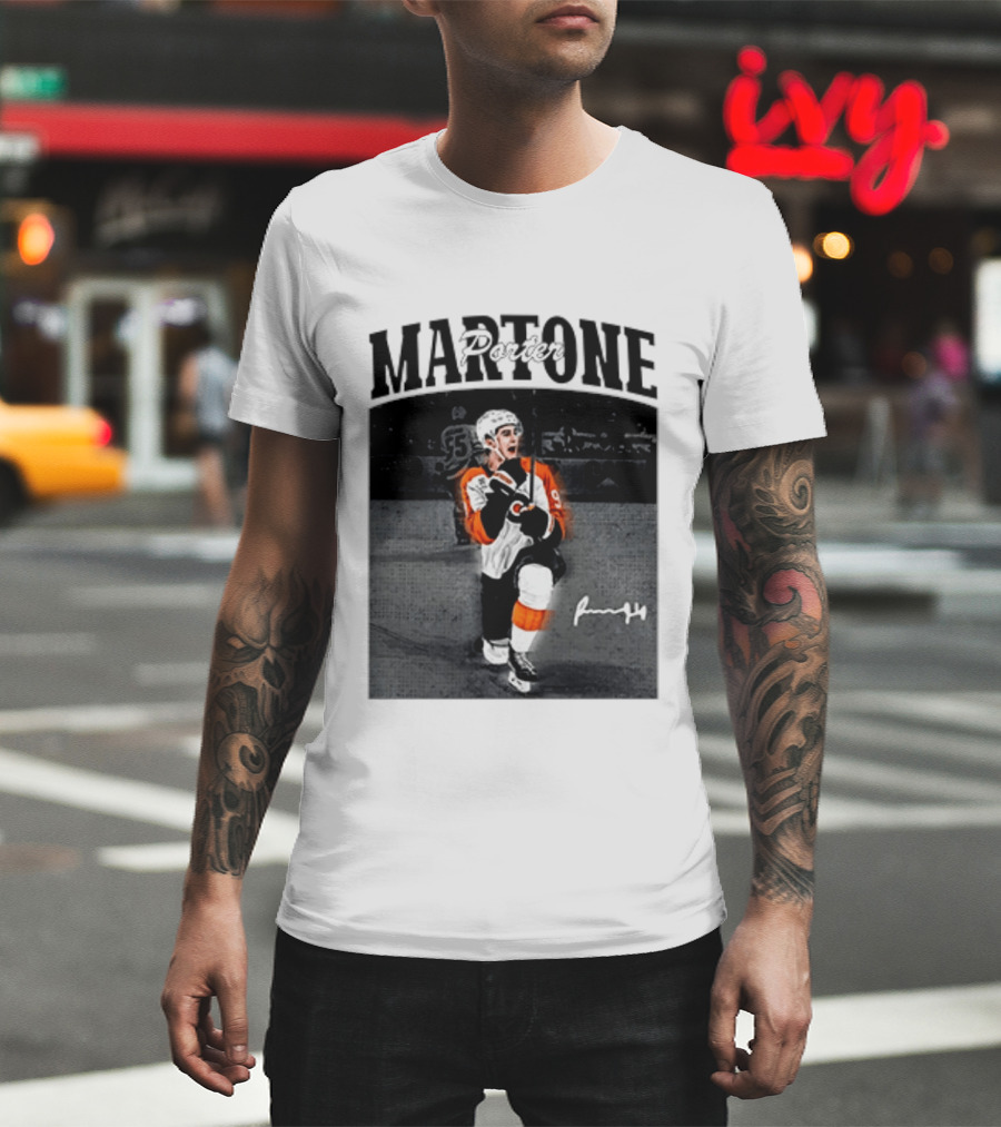 Porter Martone Fly Hockey Celebration With Signature T-Shirt