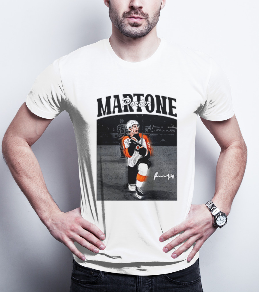 Porter Martone Fly Hockey Celebration With Signature T-Shirt