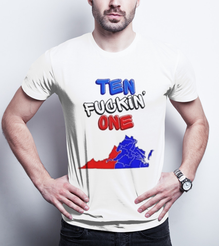 TEN FUCKIN ONE Virginia State Map Red Blue T-Shirt