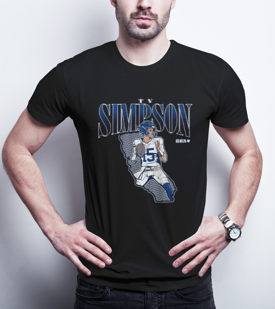 Ty Simpson Football Quarterback Illustration With Number 15 And Helmet T-Shirt