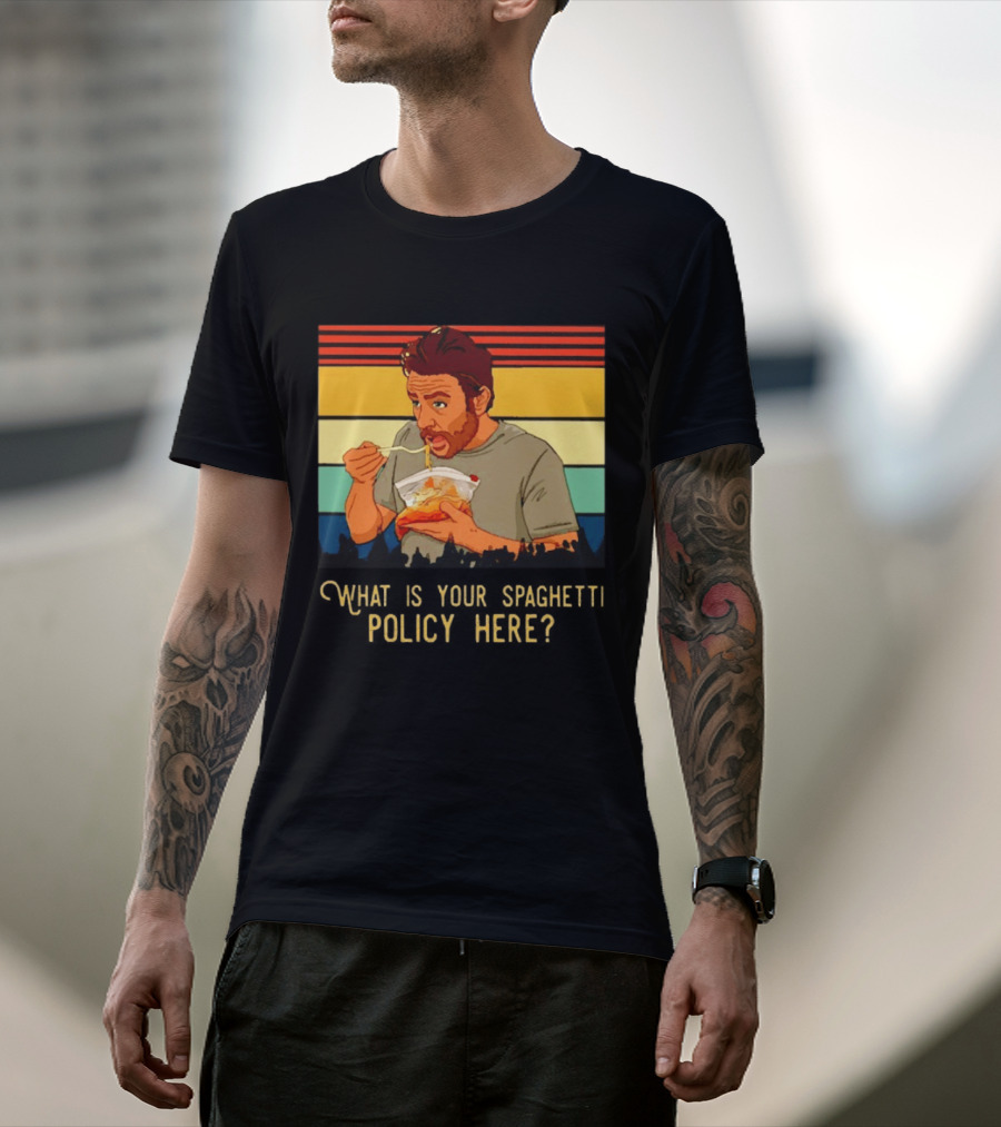 Charlie Eating Spaghetti With Retro Stripes What Is Your Spaghetti Policy Here T-Shirt