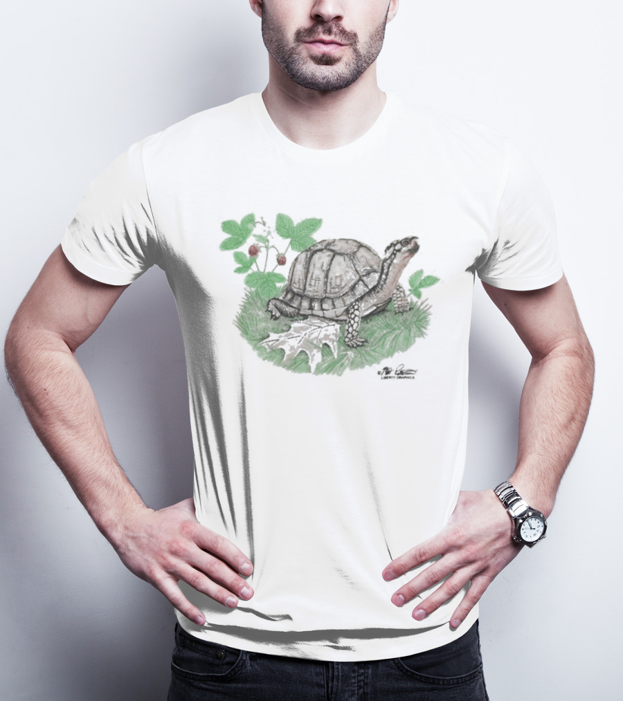 Naturet Turtle Among Berries And Greenery On Stone Base T-Shirt
