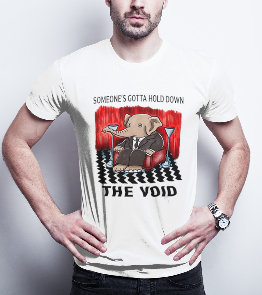 Someone's Gotta Hold Down The Void Elephant In Suit Martini And Red Chair T-Shirt