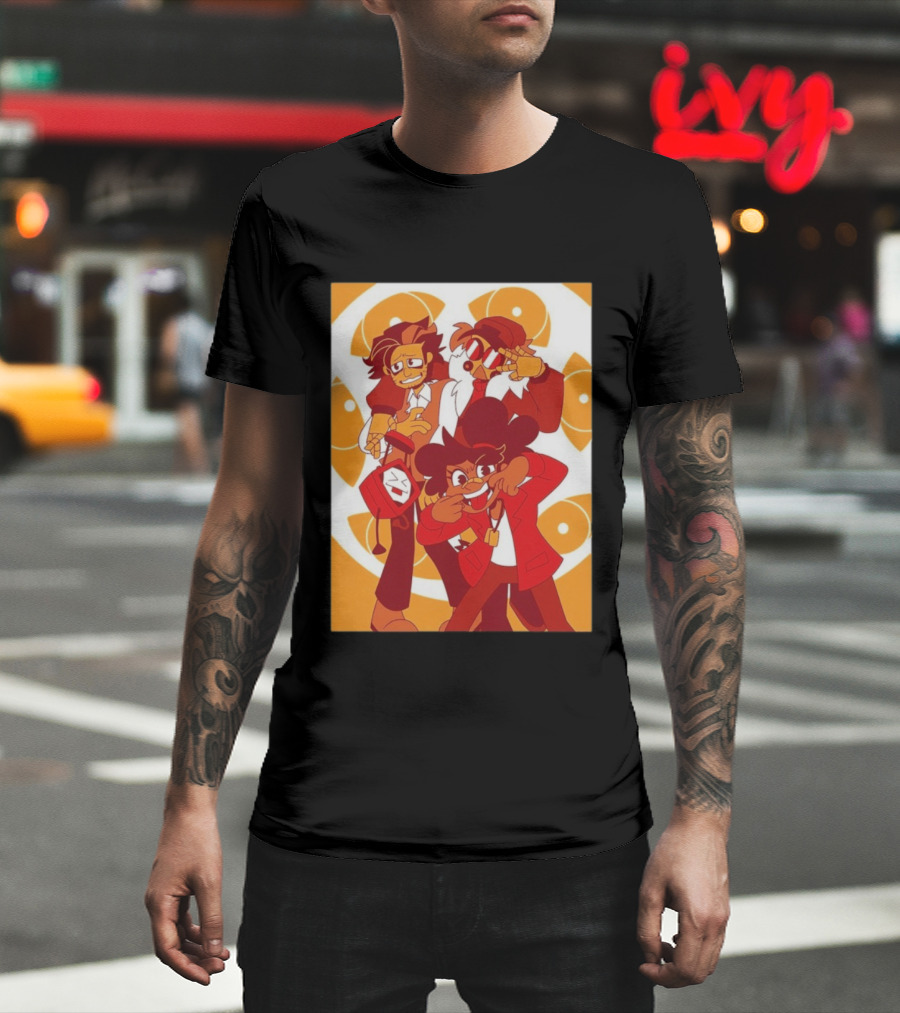 Epilogue Mural Red And White Cartoon Characters With Unique Hairstyles And Outfits T-Shirt